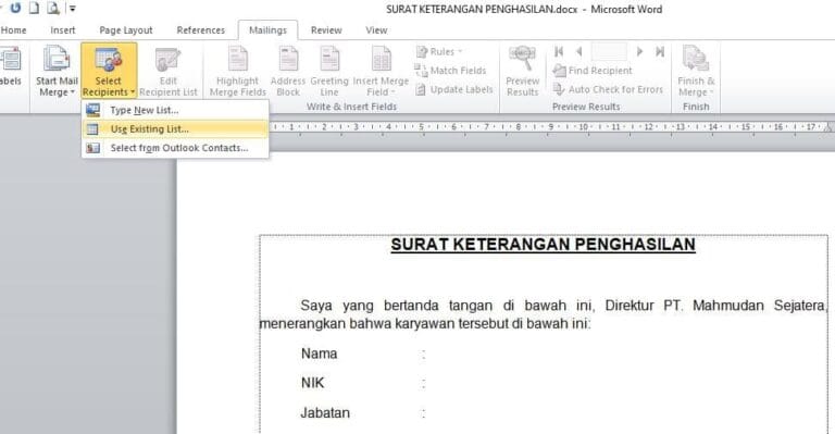 Panduan Lengkap Membuat Mail Merge Word dengan Data Excel + Trik Khusus